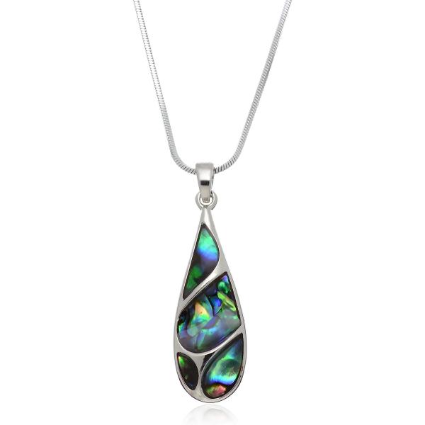 商品名PammyJ Silvertone Green Abaloneティアドロップ旋回ペンダントチャームネックレス、17.5 ""PammyJ Silvertone Green Abalone Teardrop Swirl Pendant ...