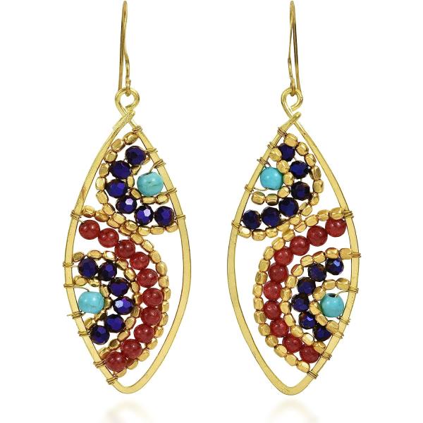 商品名モチーフビーズMarquise Reconstructedメノウ真鍮ダングルイヤリングAeraVida Multicolor Beads Brass Earrings | Statement Accessory | 23x64mmブラ...
