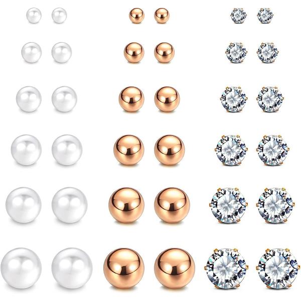 商品名JewelrieShopステンレススチールラウンドボールスタッドキュービックジルコニアスタッド人工パールイヤリングセットレディース( 18ペア/セット)JewelrieShop Earrings Studs Set for Women...