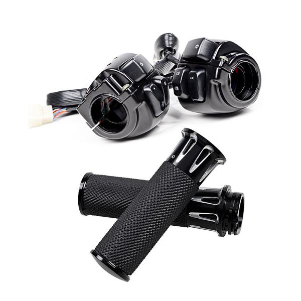 商品名Left Right CNC 1"" Handlebar Hand Grips + Switch Control Compatible with 96-12 Harley Davidson (CNC Black)ブランド：Anzio商...