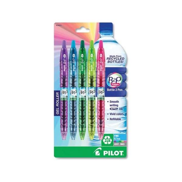 商品名b2p bottle-2-pen色Recycled格納式Gelインクペン, Assorted , 0.7 MM , 5 / PackB2p Bottle-2-Pen Colors Recycled Retractable Gel In...