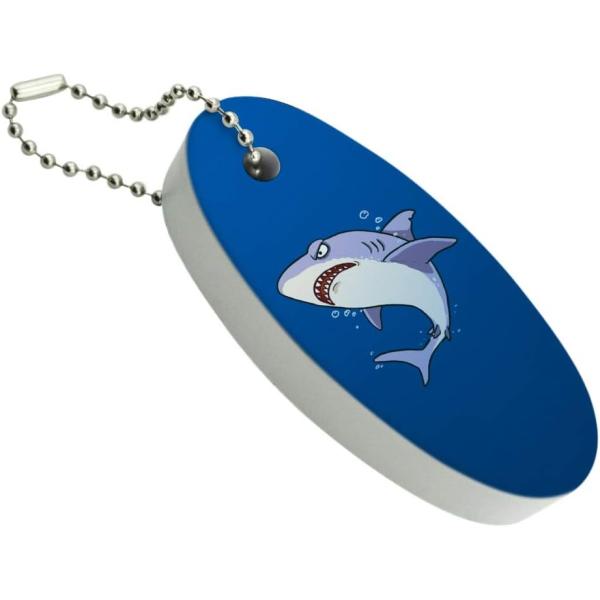 商品名海の白いサメの漫画浮遊泡キーホルダー釣りボートブイキーフロートGRAPHICS &amp; MORE Great White Shark Cartoon in Ocean Floating Keychain Oval Foam Fis...