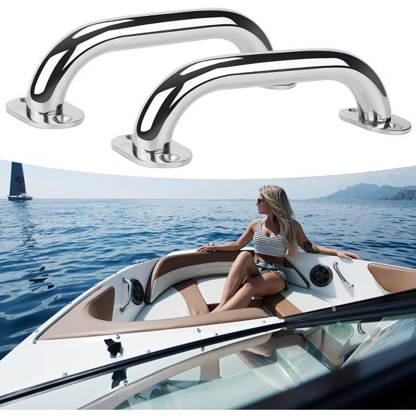 商品名2pcs PolishedステンレスHeavy DutyボートMarineグラブハンドルハンドレール、Marineレール、グラブハンドル、長さ9 ""ラウンドチューブBAYSUN 2 Pcs Boat Handrail,Stainle...