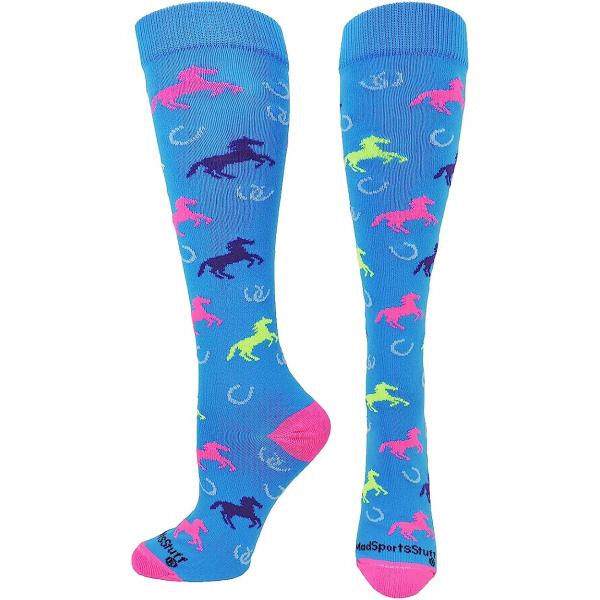 商品名(Large, Multi-Neon) - MadSportsStuff Wild Horses Equestrian Athletic Over The Calf SocksMadSportsStuff Wild Horses Ov...