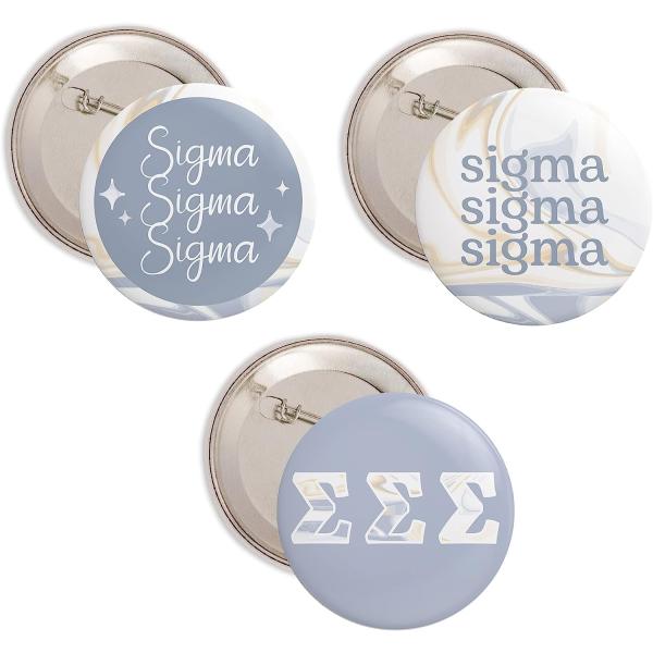 商品名シグマ シグマ ソロリティー マーブル バラエティパック ボタン ピンバックバッジ 2.25インチ トライシグマ - マーブルパックSigma Sigma Sigma Sorority 3 Pieces of Variety Butt...