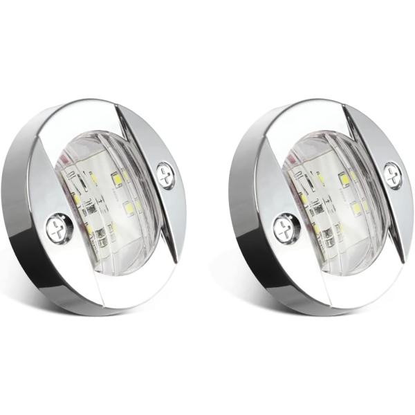 商品名Partsam 3インチ ラウンドナビゲーションライト クローム ボート マリン LED トランサムマウント 船尾ライト 表面マウント (2個パック)Partsam 3inch Waterproof Boat Marine White...