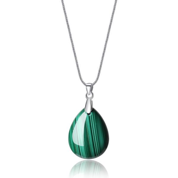 商品名COAIステンレススチールチェーン水ドロップSemi Precious Stonesペンダントネックレスの女性18 ""AMORWING Teardrop Malachite Green Stone Necklace for Wome...
