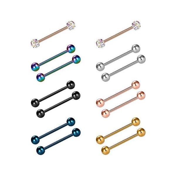 商品名vcmart 14pcs 14G 18mm Tongue Rings Nipple Straight Barbells Surgical Steel Body Piercing Jewelryブランド：vcmart商品サイズ：高さ：1...