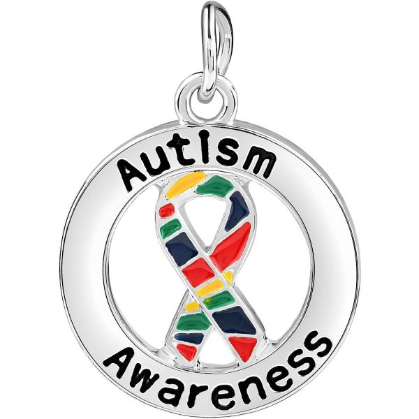 商品名Round Autism Charm That Says Autism Awareness   Autism/Asperger’s Cutout Ribbon Puzzle Charm for Awareness Bracelets,...