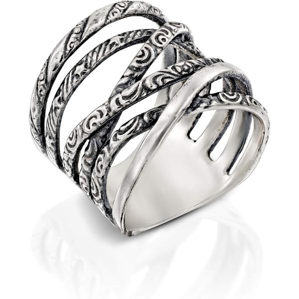 商品名  925スターリングシルバーmulti-texture HighwayリングPaz Creations 925 Sterling Silver Highway Ring For Women and Girls, Everyday W...