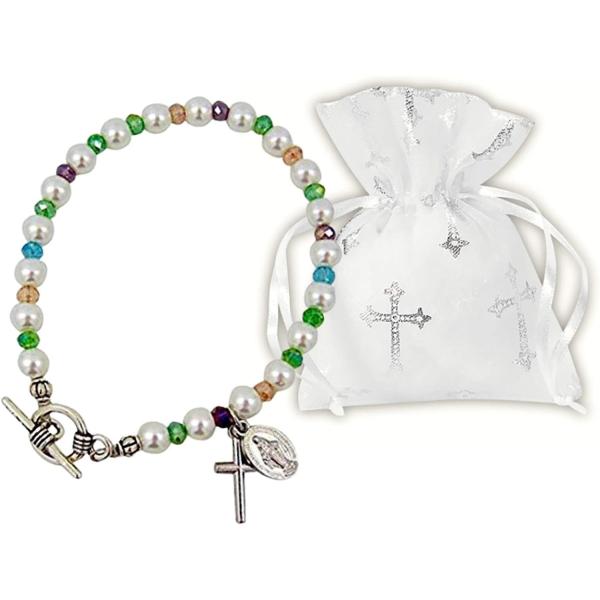 商品名女の子最初聖体拝領ブレスレットwithメダイチャームby Needzo Inc、7 3 / 4インチCatholic Rosary Bracelet First Communion Gift for Girls, Prayer Bea...