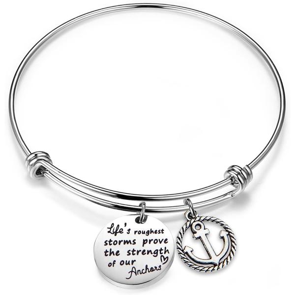 商品名bobauna Life 's Roughest Storms Prove当社アンカーインスピレーション引用の強度調整可能なワイヤバングルブレスレットbobauna Life's Roughest Storms Prove the S...