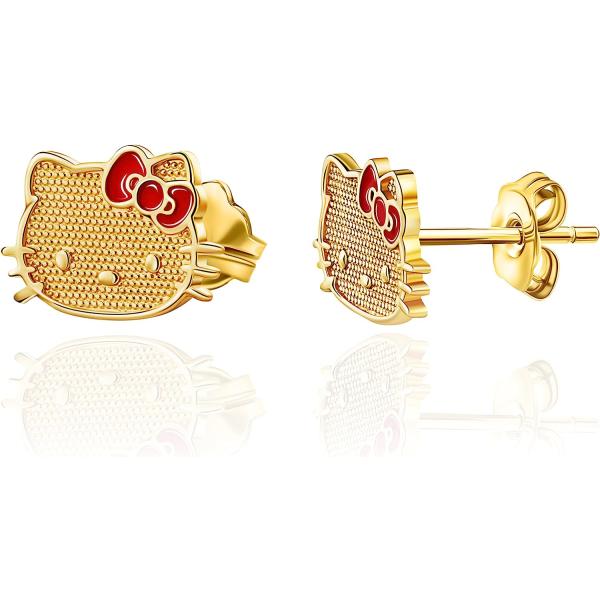 商品名サンリオ ハローキティ レディース 10Kゴールドスタッドイヤリング - ゴールドハローキティイヤリング レッドエナメルリボン付き 公式ライセンス商品, イエローゴールドSanrio Hello Kitty Womens 10k Go...