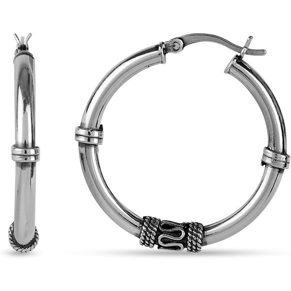 商品名LeCalla レディース スターリングシルバージュエリーバリフープ女性のためのトップイヤリングをクリック バリデザイン1 シルバーLeCalla Sterling Silver Jewelry Bali Hoop Click Top...