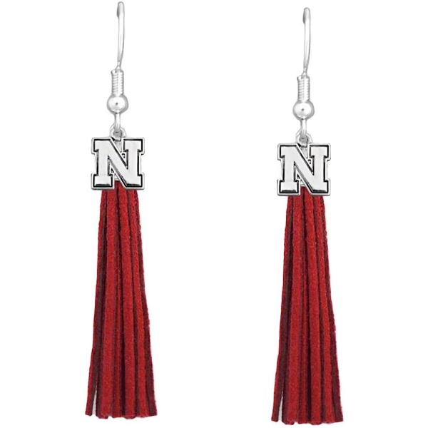 商品名Nebraska CornhuskersレッドレザータッセルシルバーチャームイヤリングジュエリーギフトNebraska Cornhuskers Red Leather Tassel Silver Charm Earring Jewel...