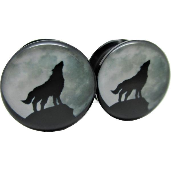 商品名Pierced Republic ウルフ 月に吠える耳栓 アクリル ねじ式 8サイズPierced Republic Wolf Howling at The Moon Ear Plugs - Acrylic - Screw-On - ...