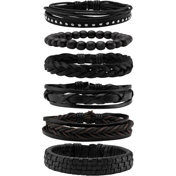 商品名MILAKOO 編み込みレザーブレスレット メンズ レディース カフラップブレスレット 調節可能なブラックとブラウンMILAKOO 6 Pcs Black Braided Leather Bracelets for Men Women...