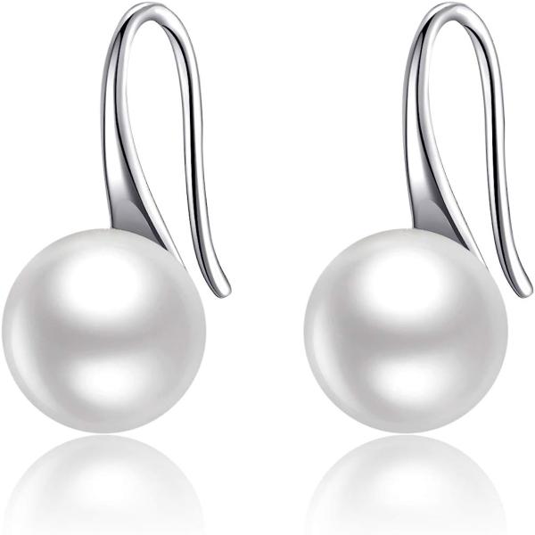 商品名Pearl Earrings For Women, 925 Sterling Silver Freshwater Cultured Pearl Drop Dangle Hook Earring JewelryPearl Earring...