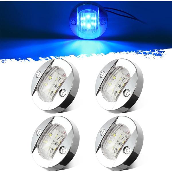 商品名Partsam 4Pcs 7.6cm Inch Round Chrome Marine Clear Lens Blue LED Transom Mount Stern Anchor Navigation Lights IP67 Wat...