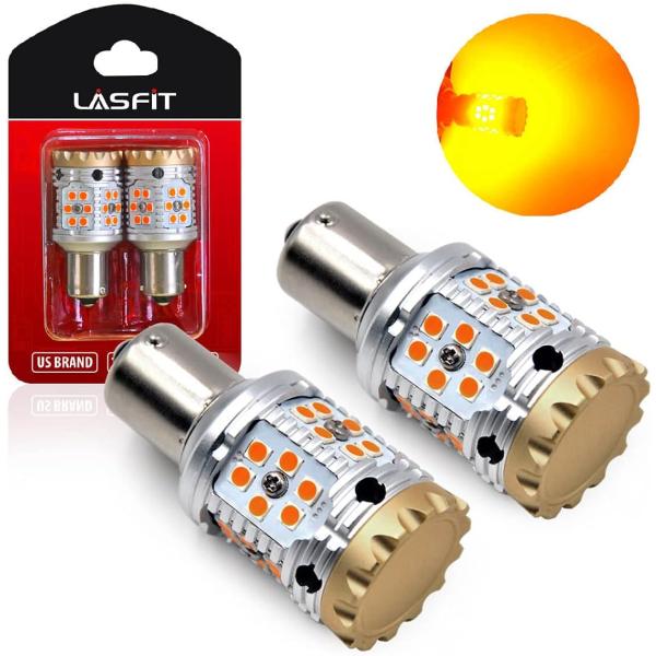商品名LASFIT 1156 BA15S P21W 7506 LED ウィンカー ライト 点滅 CANBUS アンチハイパーフラッシュ付き 負荷抵抗不要 2020 アップグレード インテリジェント温度制御バージョン - アンバーイエロー (...