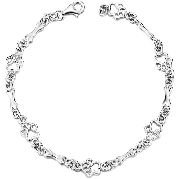 商品名925スターリングシルバーかわいい象Hollowingチェーンリンクブレスレットレディースガールズ シルバーLUHE Paw Print Bracelets Gifts for Women 925 Sterling Silver Cu...