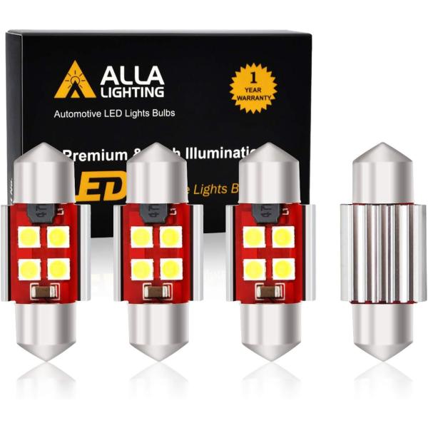 商品名Alla Lighting 4x 800 Lumens DE3175 DE3021 DE3022 LED Bulb CAN-BUS Xtreme Super Bright 6000K Xenon White 31mm(1.25"") ...