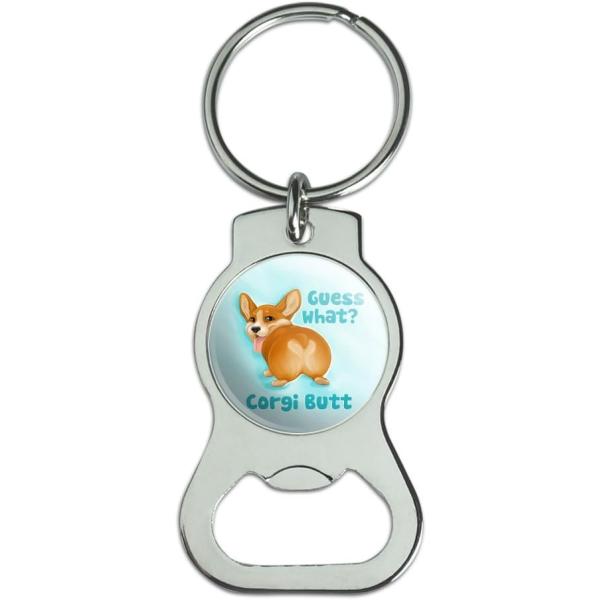 商品名何だと思う？コーギーバットファニージョークボトルキャップオープナーキーホルダーキーリングGRAPHICS &amp; MORE Guess What Corgi Butt Funny Joke Keychain with Bottle...