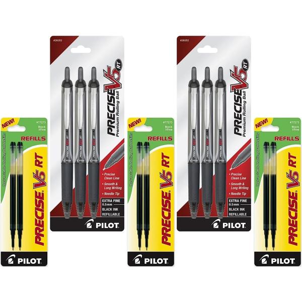 商品名Pilot Precise V5 RT Retractable Rolling Ball Pens, Extra Fine Point, 6 Pens, Black Ink (26052) with 6 Black Ink Refil...
