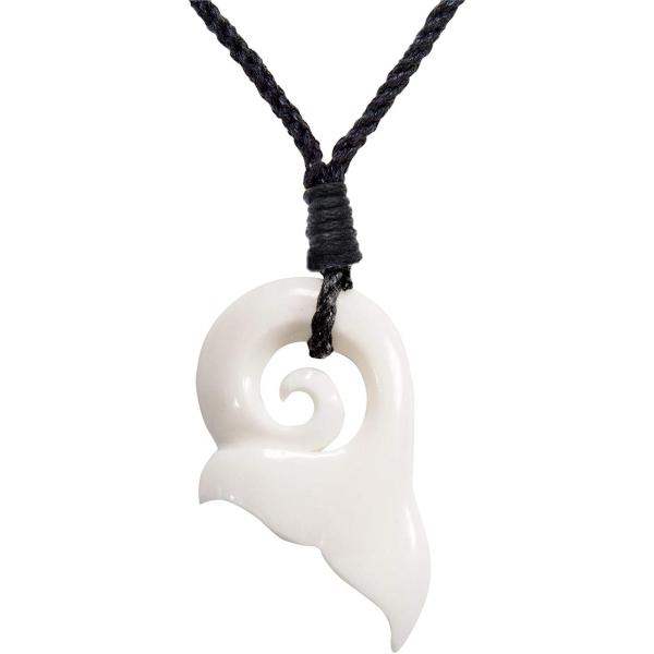 商品名81stgeneration女性用メンズの手彫りのボーンMaori Tribal Whale Tail Koruスパイラルペンダントネックレス81stgeneration Koru Whale Tail Carved Bone Pen...