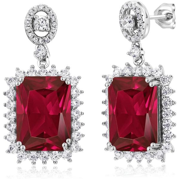商品名Gem Stone King 16.60カラット シンセティック ルビー ピアス レディース シルバー925 7月 誕生石Gem Stone King 925 Sterling Silver Emerald Cut Red Creat...