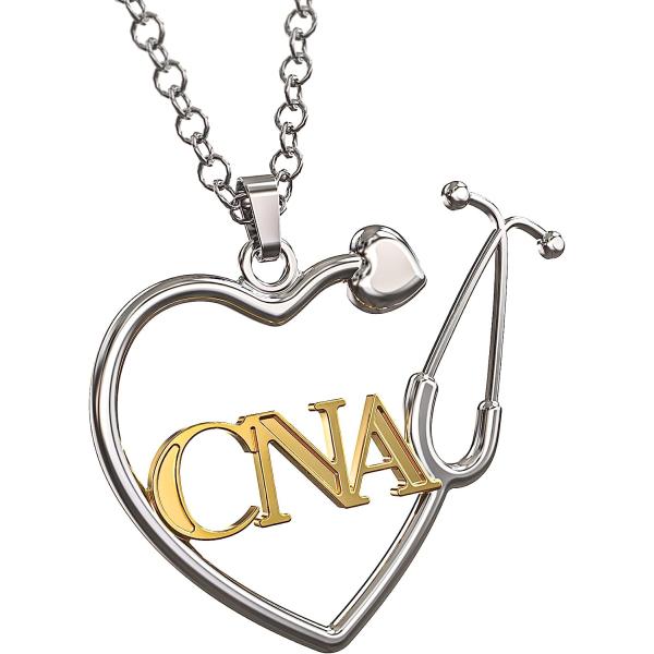 商品名Caring手ギフトCNA認定看護師アシスタント聴診器ハートネックレス、CNAギフト、シルバーとゴールドCNAペンダントCaring Hands Gifts CNA Certified Nurse Assistant Stethosc...