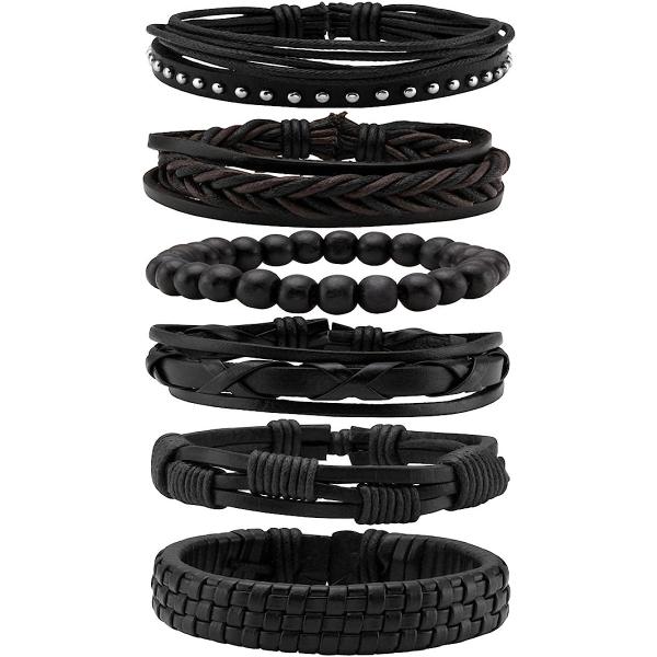 商品名eigso 5   12個BraidedレザーブレスレットセットメンズレディースHemp Cords木製ビーズ調節可能なラップブレスレットEigso 6 Pcs Braided Leather Bracelets for Men an...