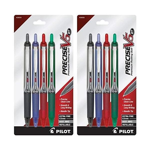 商品名Pilot Precise V5 RT 格納式ボールペン 極細 8本パック ブラック/ブルー/レッド/グリーンインク (26055)Pilot Precise V5 RT Retractable Rolling Ball Pens, ...