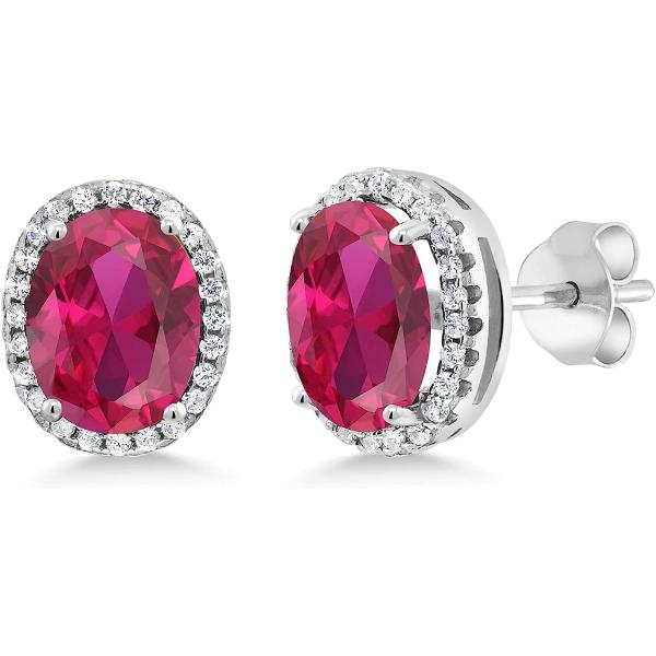 商品名Gem Stone King 4.48カラット シンセティック ルビー ピアス レディース シルバー925 7月 誕生石Gem Stone King 925 Sterling Silver Red Created Ruby Halo ...