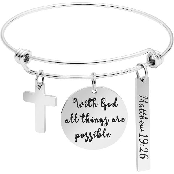 商品名memgift彼女の卒業式拡張可能なバングルブレスレットInspirational Motivationalジュエリーギフト"" with God all thing are possible""Memgift Inspiration...