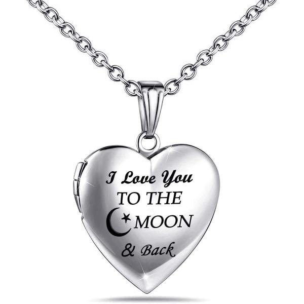 商品名YOUFENG ラブハートロケットネックレス 写真を入れられる I Love You to The Moon and Back フォトロケット シルバーYOUFENG Love Heart Locket Necklace That H...