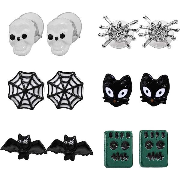 商品名XOCARTIGE 6ペアハロウィンイヤリングセットスカルバットクモの巣猫スタッドピアスギフトジュエリーセット用女性（スカルウェブ）XOCARTIGE 6 Pair Halloween Earrings Set Skull Bat S...
