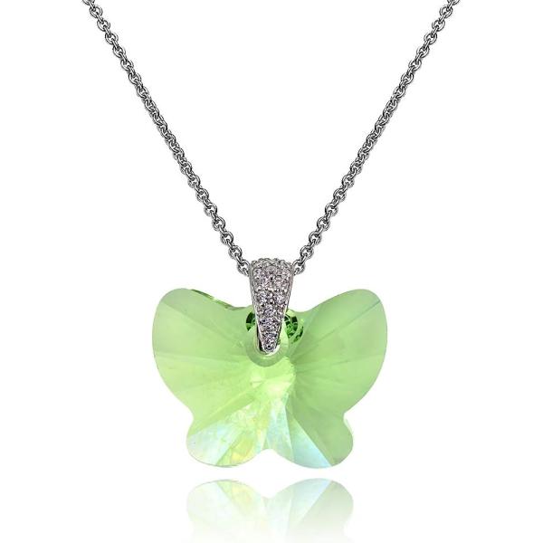 商品名スターリングシルバー バタフライペンダントネックレス スワロフスキークリスタル製 レディース ガールズSterling Silver Light Green Butterfly Pendant Necklace Made with E...