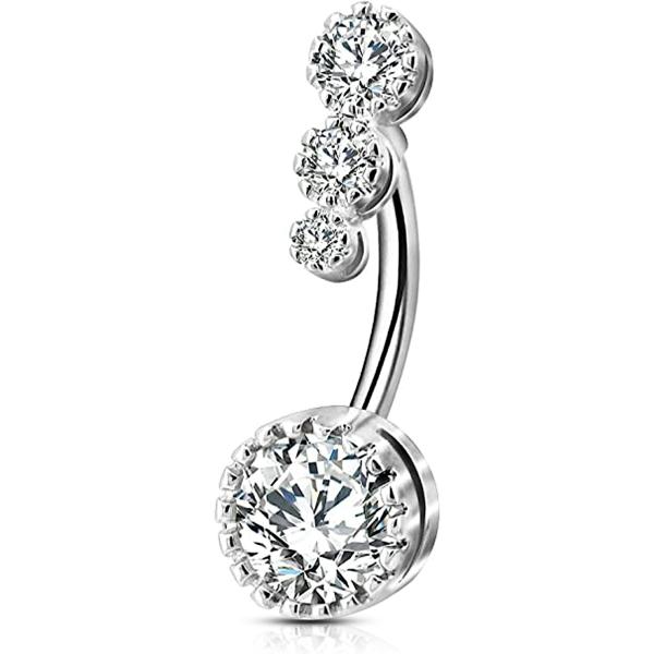 商品名OUFER 316L サージカルスチール ベリーボタン リング クリア キュービックジルコニア へそリング ベリーリング ベリーピアス, 金属, キュービックジルコニア,OUFER 316L Surgical Steel Belly ...