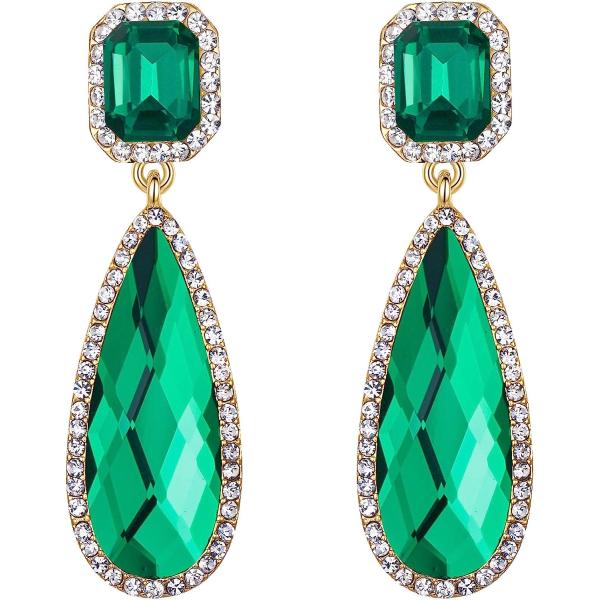 商品名BriLove St Patricks Day Earrings Wedding Bridal Dangle Earrings for Women Crystal Asscher Cut Elongated Faceted Teard...