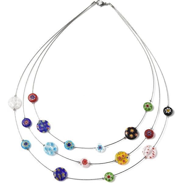 商品名SHOP LC DELIVERING JOY カラフル ムラーノスタイル ミルフィオーリ ガラスビーズ レイヤードネックレス レディース ステーション 美的 フラワージュエリー ステンレススチール 18インチ Ct 65, 18"",...