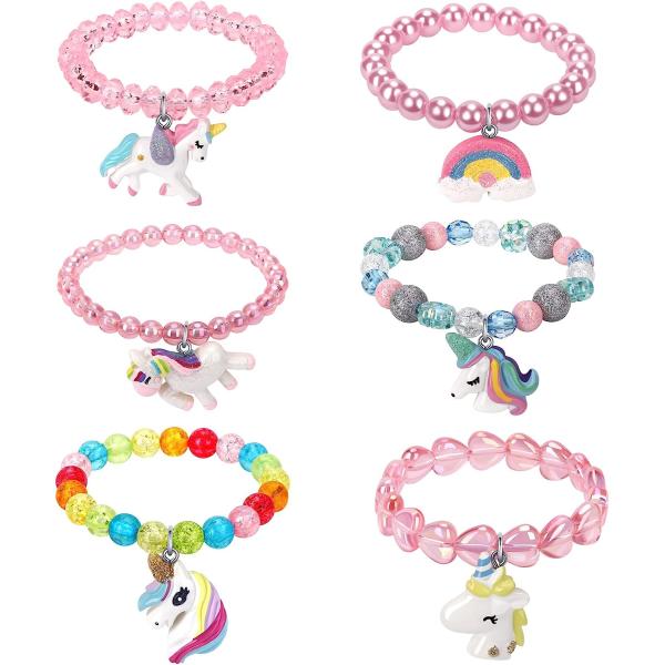 商品名Set of 6 Unicorn Rainbow Bracelets, Little Girl Animal Bracelets, Teens Kids Unicorn Pendant Beaded Bracelet Girl Par...