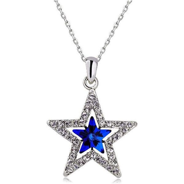 商品名AILUOR Five-Pointed Star Sapphire Crystal Pendant Necklace, Fashion Silver Crystal Hollow Star Jewelry for Women Girl...
