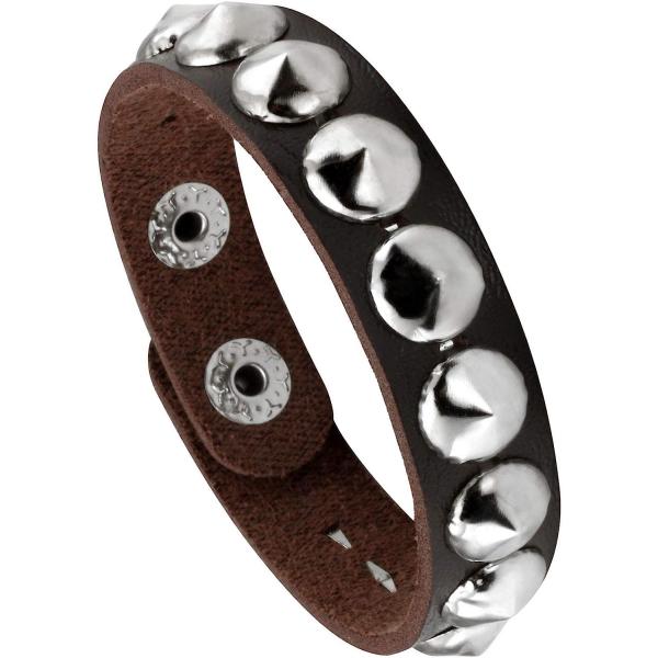 商品名MILAKOO ブラックパンクレザーブレスレット スパイク スタッズリベット パンクロック ブレスレット リストバンド 調節可能MILAKOO Punk Mens Brown Leather Bracelet Wide Snap Bu...