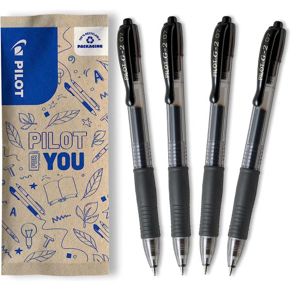 商品名Pilot - Lot de 4 G2 Stylos roller   encre gel r tractables et rechargeables - Stylos en plastique recycl  - Noir - Po...