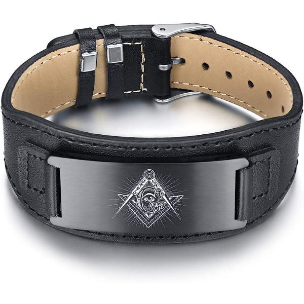 商品名MPRAINBOW All Seeing Eye Square &amp; Compass Silver Masonic Symbol Punk Biker Leather Bracelet for Menブランド：MPRAINBOW...