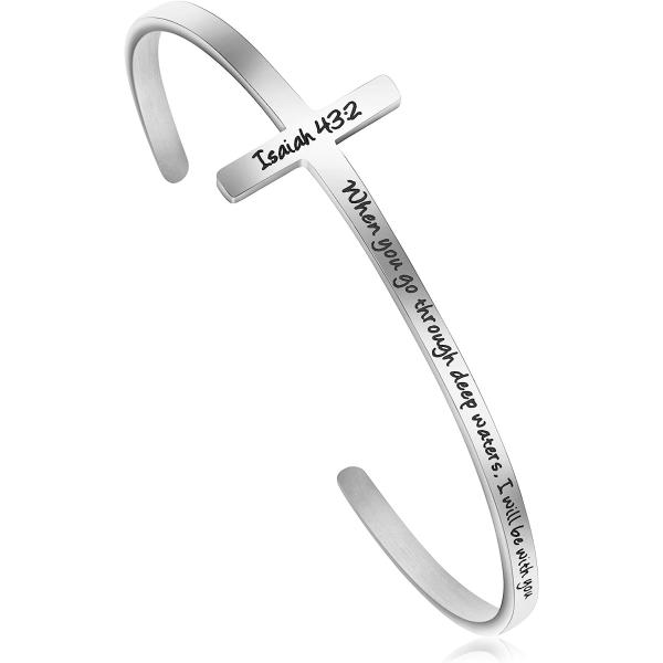 商品名クロスブレスレット 宗教的カフバングル 聖書の言葉 キリスト教のギフトジュエリー レディース ガールズCross Bracelet Religious Cuff Bangle Bible Verse Jewelry Gift for ...