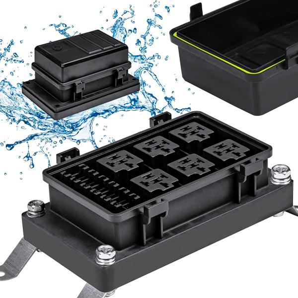商品名12V 自動防水ヒューズリレーボックスブロック [6 ボッシュスタイルリレーホルダー] [6 ATC/ATOヒューズホルダー] ユニバーサルリレーブロックボックス 12V 自動車 車 マリンボート ジープライト機器用12V Auto ...