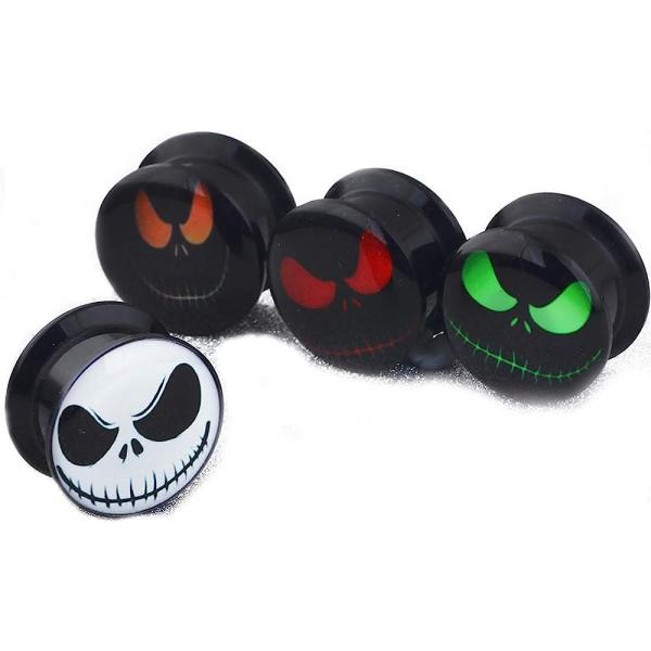 商品名スカルアクリルイヤーゲージ イヤリングプラグロゴ 内部ねじ込みねじ フレッシュトンネル 4組, プラスチック,4 Pairs Skull Acrylic Ear Gauges Earring Plugs Logo Internally...