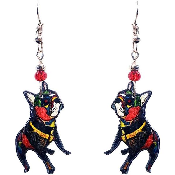商品名トライバル 犬 ダングル イヤリングPsychedelic Pattern Dog Animal Graphic Dangle Earrings - Womens Fashion Handmade Jewelry Pet Lover ...